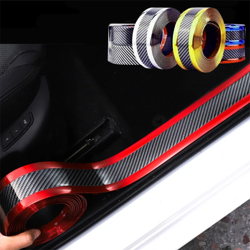 Carbon Fiber Rubber Car Sticker Styling Mouldings Protector Strip Car ...
