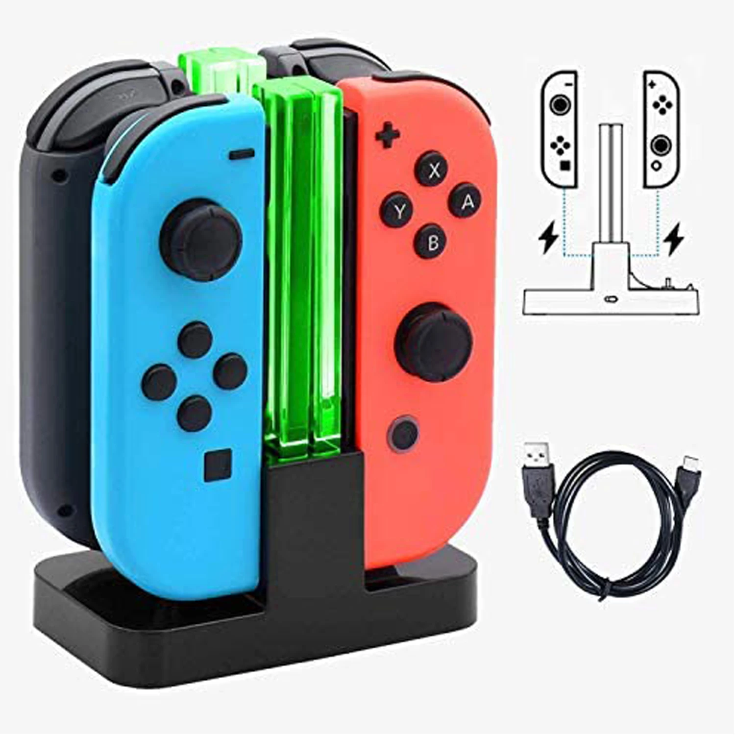4 In 1 조이패드 충전 도크 스탠드 스테이션 스위치 조이스틱 컨트롤러 충전기 닌텐도 스위치 용 Usb 타입 C 충전 케이블