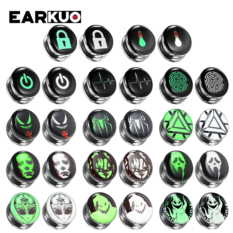 EARKUO Fancy Popular Stainless Steel Luminous Ear Gauges Plugs ...
