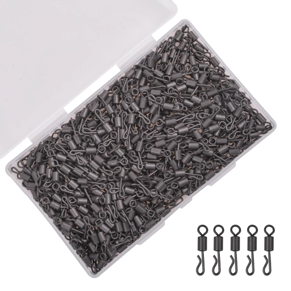 500Pcs-Box-Rolling-Quick-Change-Swivels-Matte-Black-Carp-Rigs-Long-Body-Q-shaped-Swivel ...