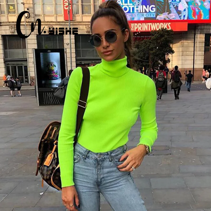 Cnyishe 2020 Neon Green T-shirt Women Regular Tee Tops Long Sleeve ...