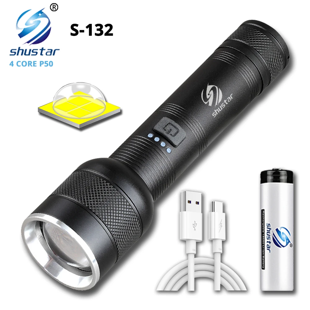 Super Bright Led Flashlight Wtih 4 Core P50 Lamp Beads Waterproof ...