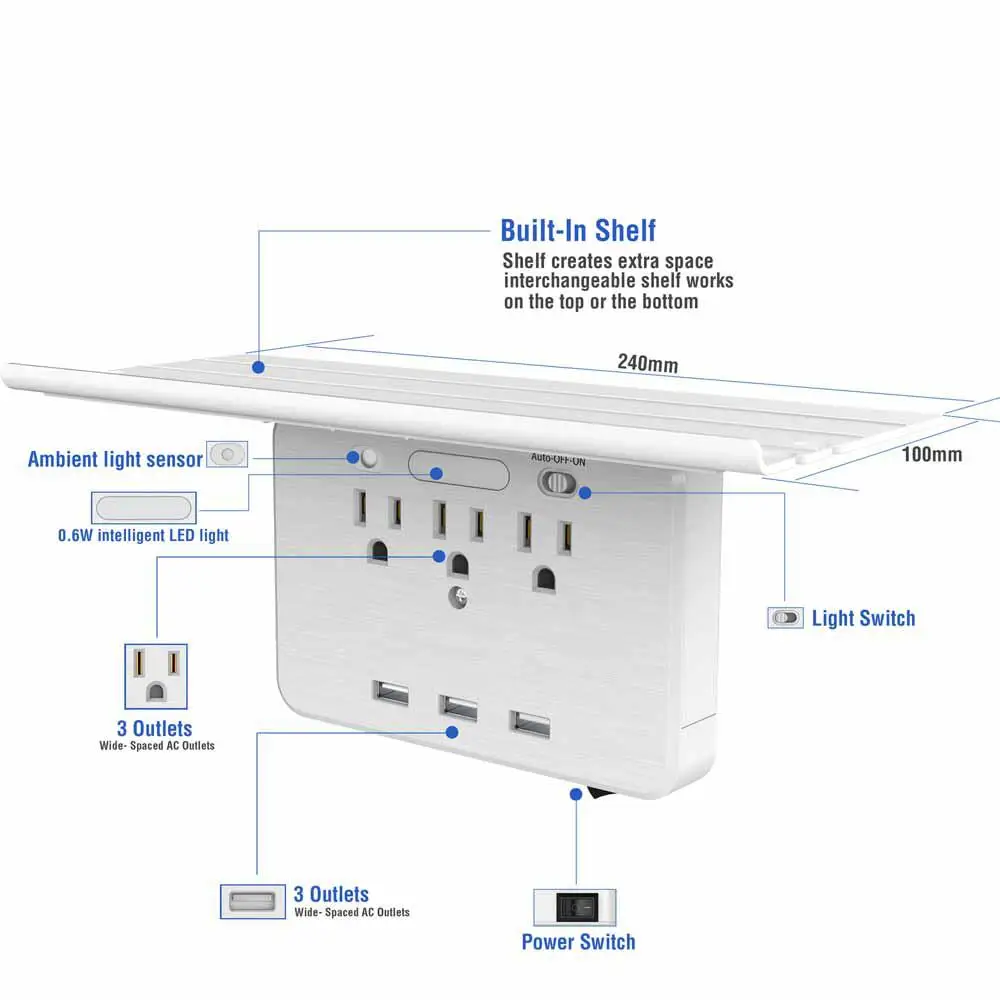 Teekar Wall Electronic Socket Panel US Standard Power Outlet With Large ...