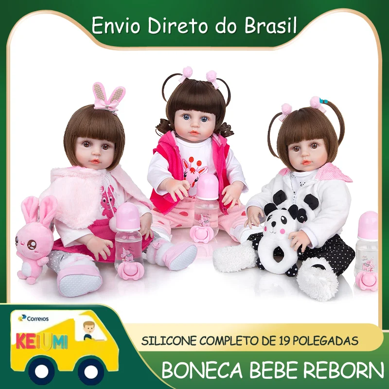 Keiumi novo adorável 19 Polegada 48 cm reborn bebê boneca de silicone cheio reborn bebê menina ...
