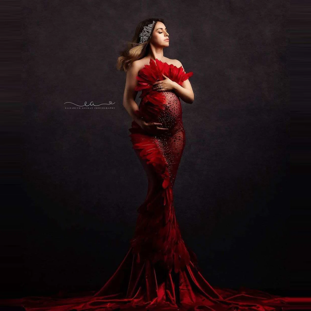 Luxury-Beading-Pearls-Mermaid-Maternity-Dresses-See-Thru-Burgundy ...