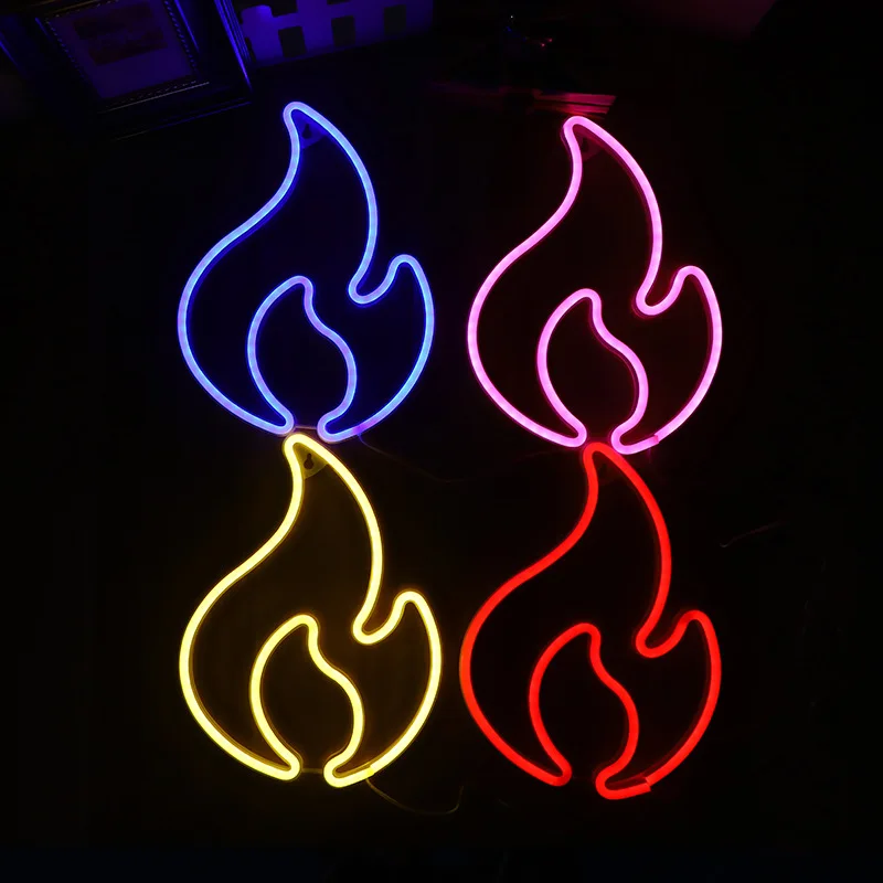 Fire-Flame-Neon-Sign-Light-LED-Hanging-Wall-Lamp-Bulbs-Night-light ...