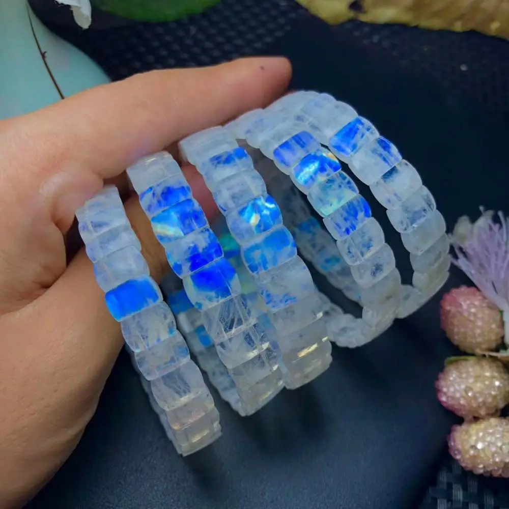 Natural-Blue-Moonstone-Clear-Rectangle-Beads-Bracelet-Bangle-Moonstone ...