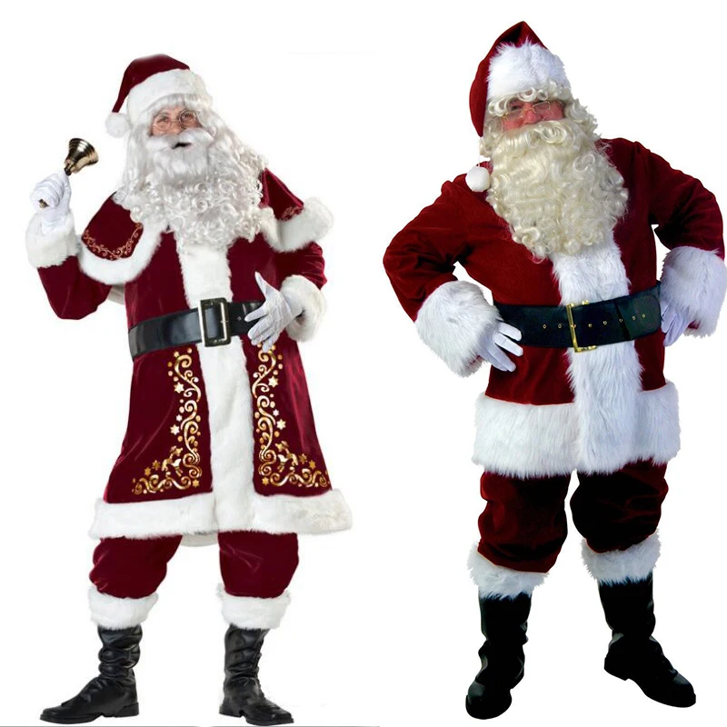 Santa Claus Costume Adult Men Santa Claus Clothes Full Set High End ...