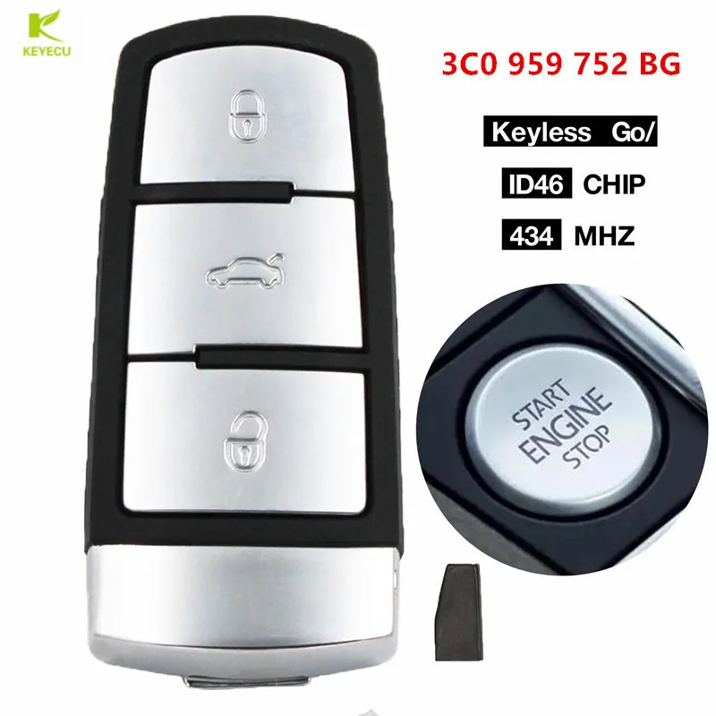 KEYECU Replacement Keyless 3Button Smart Remote Key 433MHz ID46 for Volkswagen B6/CC Magotan ...
