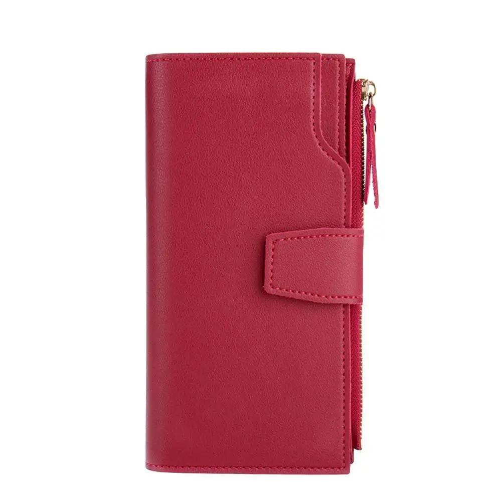 Solid Color Women Long Style Multi functional wallet Multi Slots Faux ...
