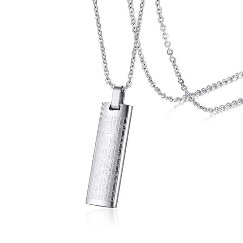 Collar de Cruz de la Biblia para hombre, colgante de barra de acero ...