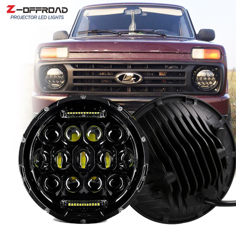 Para jeep wrangler led farol 7 polegada redonda alta baixa feixe dc 12v 24v luzes farol para ...