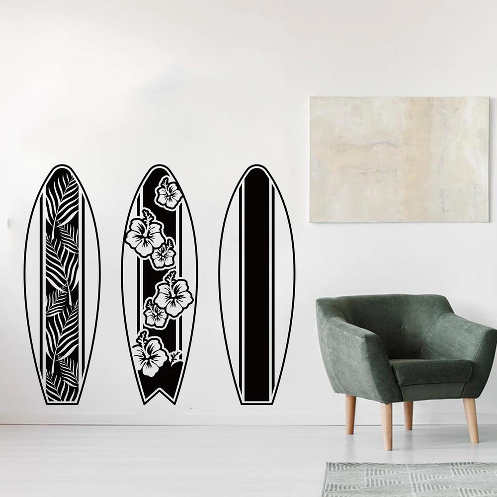 Set-Of-3-Surfboard-Beach-Flower-Wall-Decal-Surf-Board-Flora-Summer ...