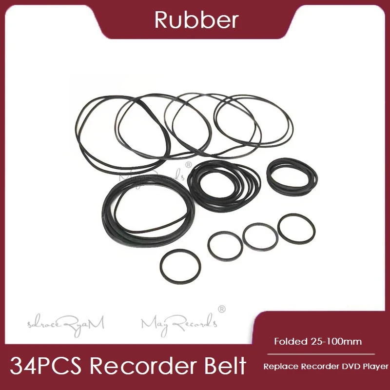 1 Pack/34pcs 25-100mm Rubber Belt Replace Recorder Dvd Player Repeater ...
