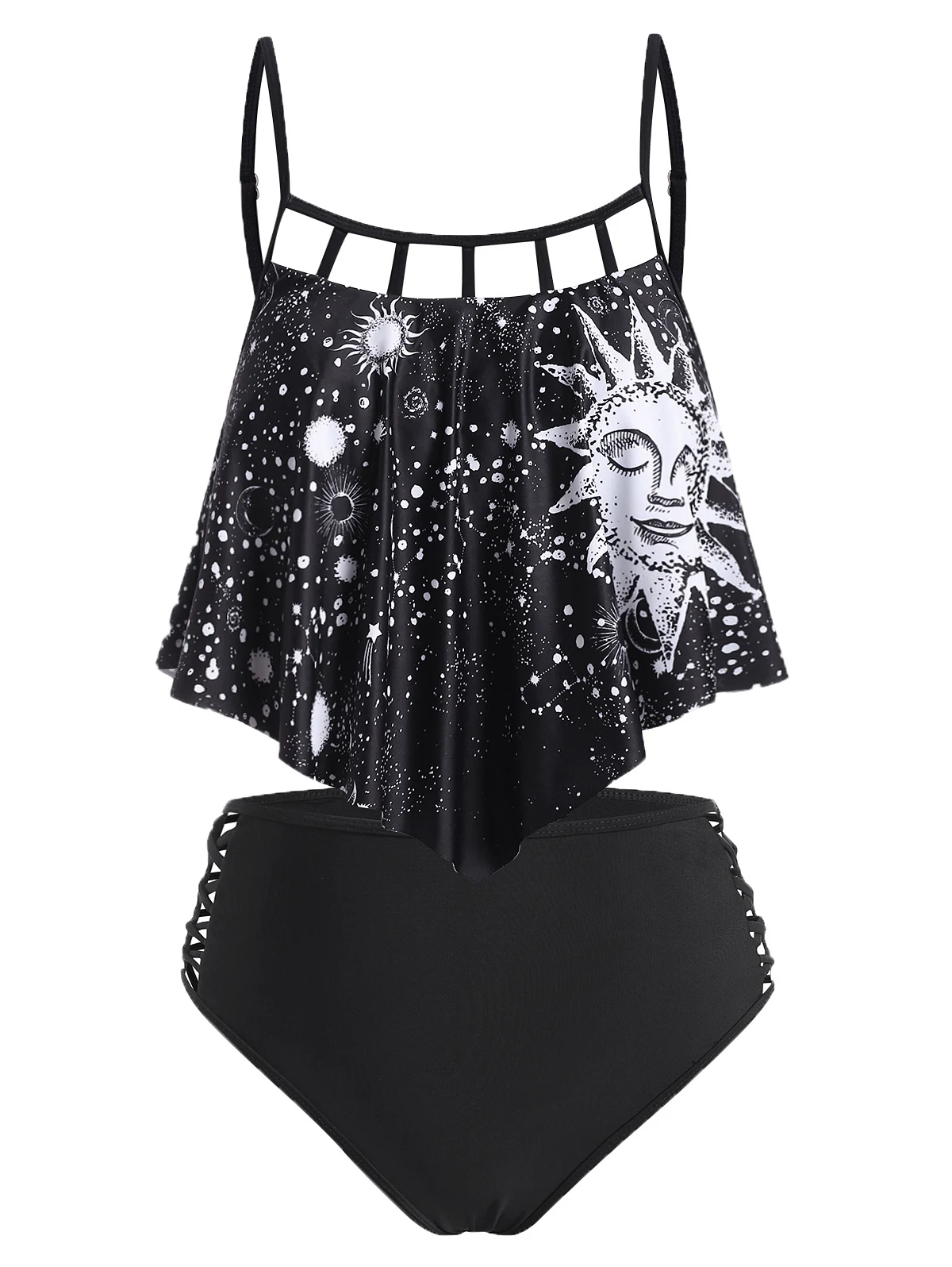 Women-Bikini-Set-Astrology-Sun-Star-Moon-Print-Lattice-Flounce-Tankini ...
