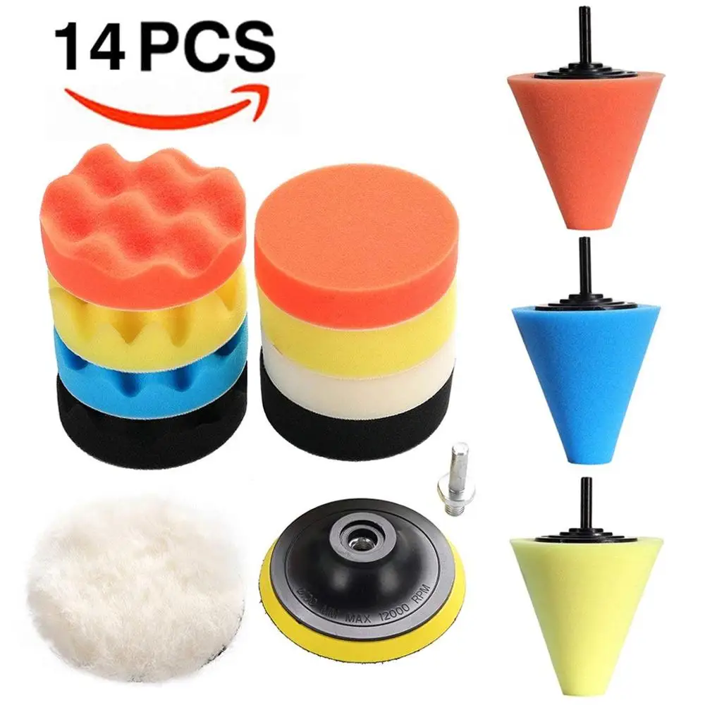 14pcs Car Polishing Kit Buffing Pad 1/3''/6mm Wheel Polishing Cone Car ...