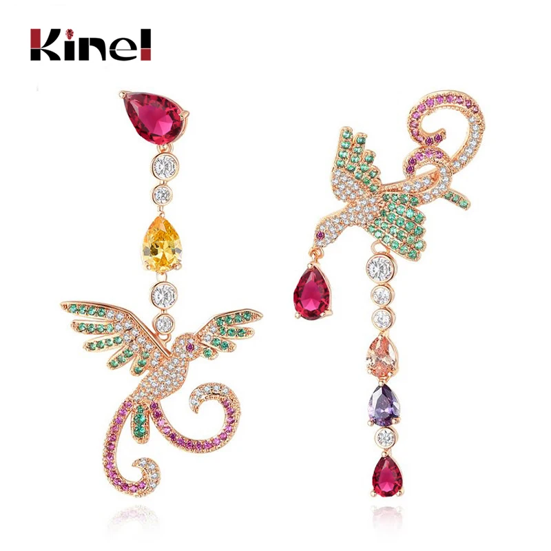 Kinel 파인 주얼리 천연 지르콘 비대칭 귀걸이, 2021 쥬얼리 한국 585 로즈 골드 피닉스 귀걸이|단추모양 귀걸이 ...