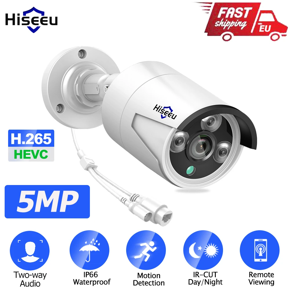 Hiseeu 5MP POE Audio IP Camera Home Security Camera H.265 Video CCTV ...