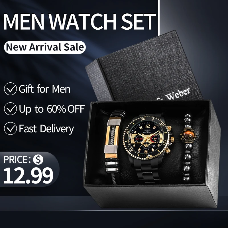 Luxury Men Quartz Watch Set Fashion Watch Bracelets Gift Set for Men ...