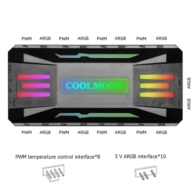 COOLMOON ARGB Controller 4Pin PWM 5V 3Pin ARGB Cooling Fan Smart Remote ...