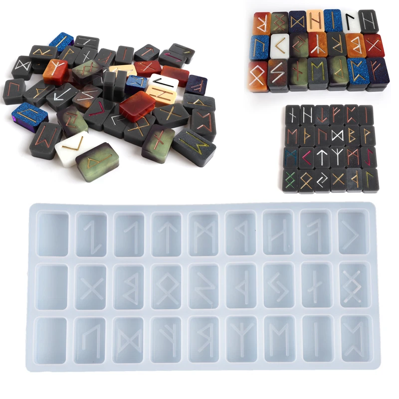 27 In 1 Runes Shape Resin Mold Futhark Words Futhorc Brick Epoxy Tools ...