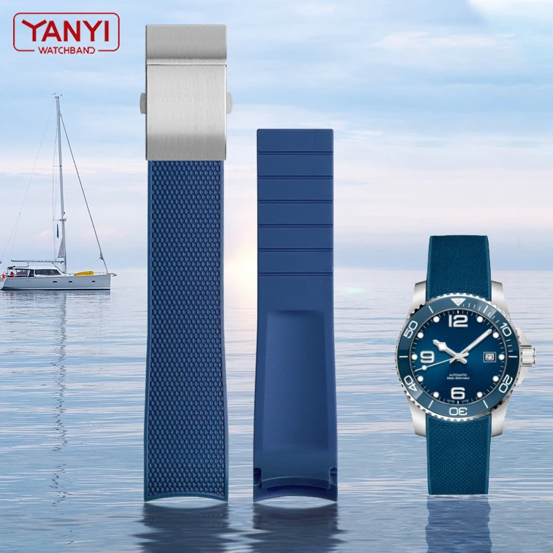 Curved end Rubber watch strap 21mm watchband for Longines conquest ...