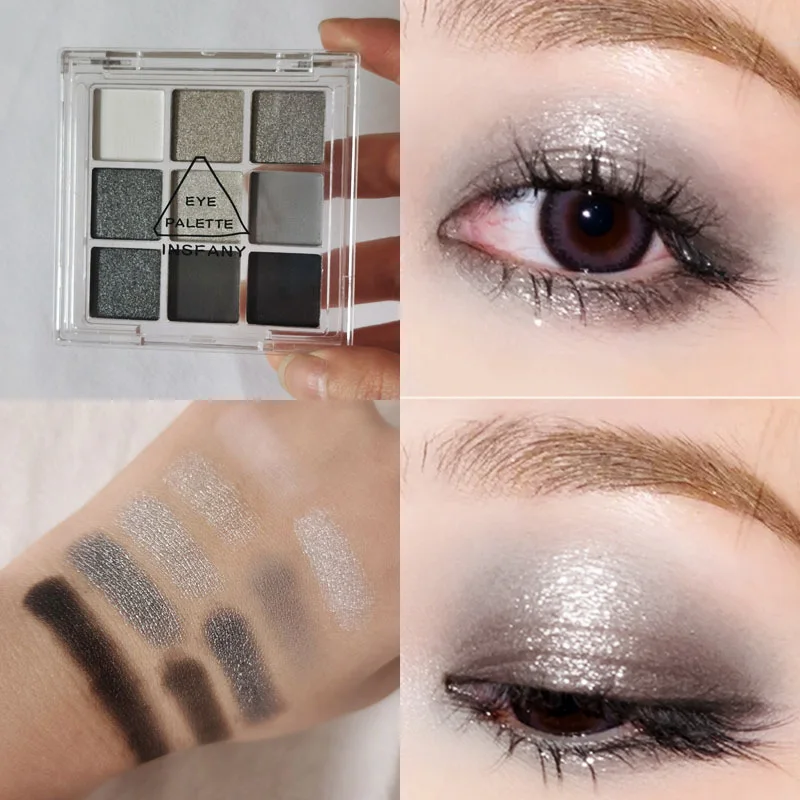 9 Colors Eyeshadow Palette Black Smokey Palette Matte Glitter Eyeshadow ...