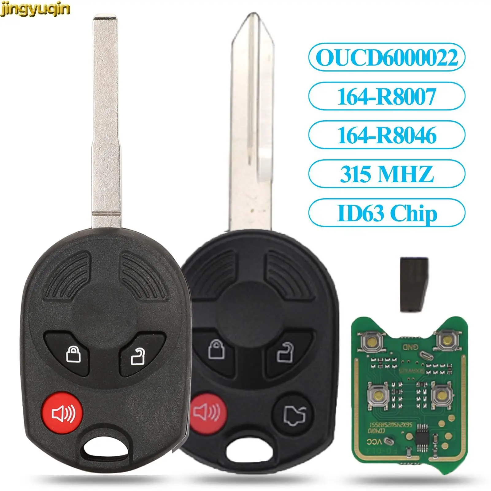 Jingyuqin 3/4B Car Key Remote Control 315/433MHZ ID63 80bit For Ford C ...