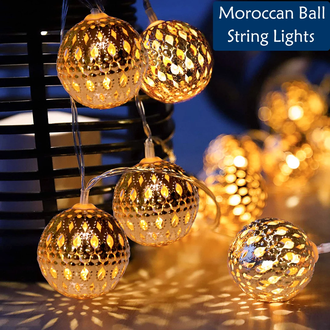 10/20/100leds Fairy Moroccan Hollow Metal Ball Lamp Decorative String ...