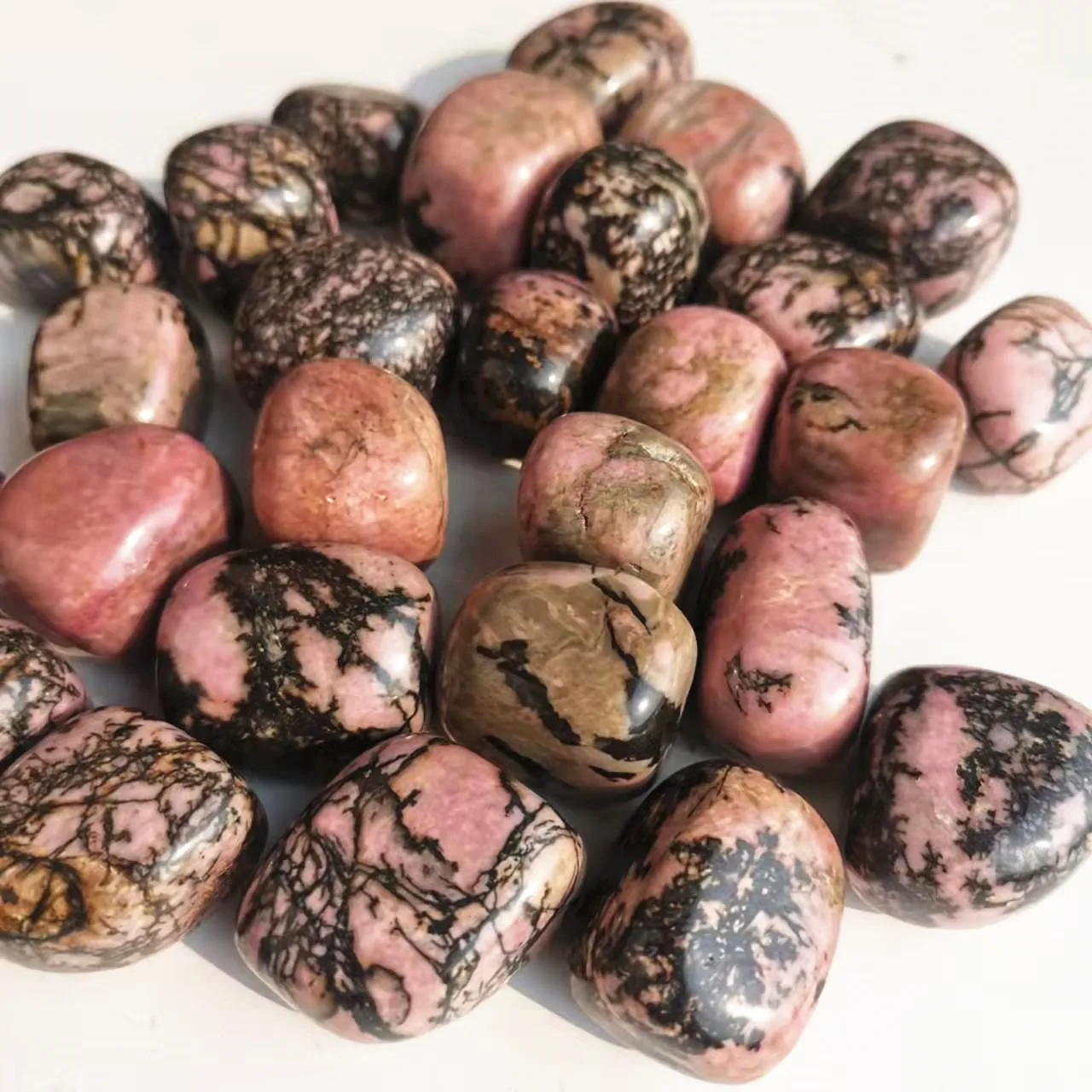 Natural Rhodonite Stone Pink Black Gemstone Crystal Tumbled Healing ...