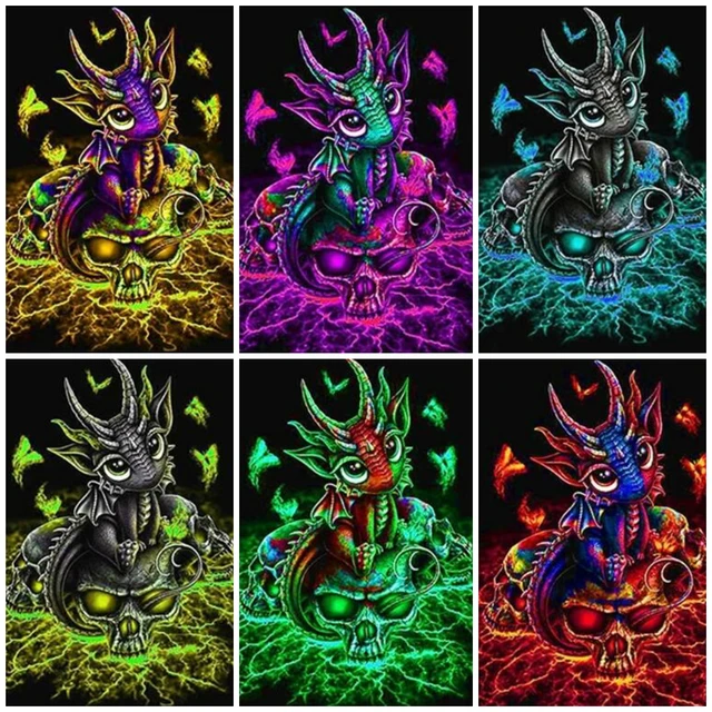 Purple Dragon Skulls On Fire