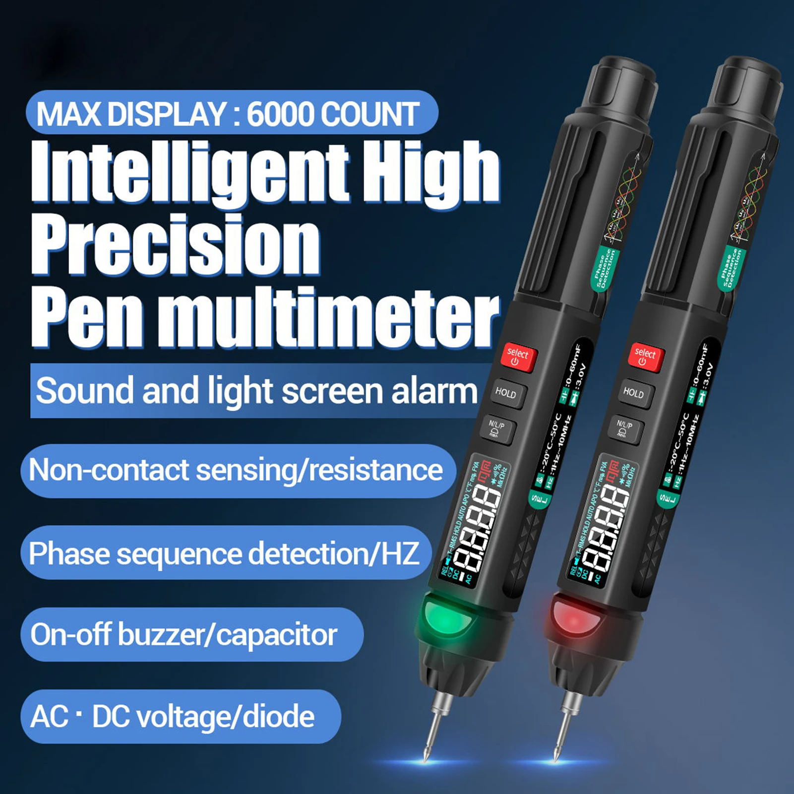 Portable A3007 LCD Digital Multimeter Pen Type Intelligent 6000 Counts ...
