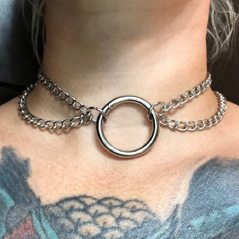Doppel Kette O Ring Choker Layered Halsband Halskette Goth Punk Alternative Schmuck Bdsm Tag ...