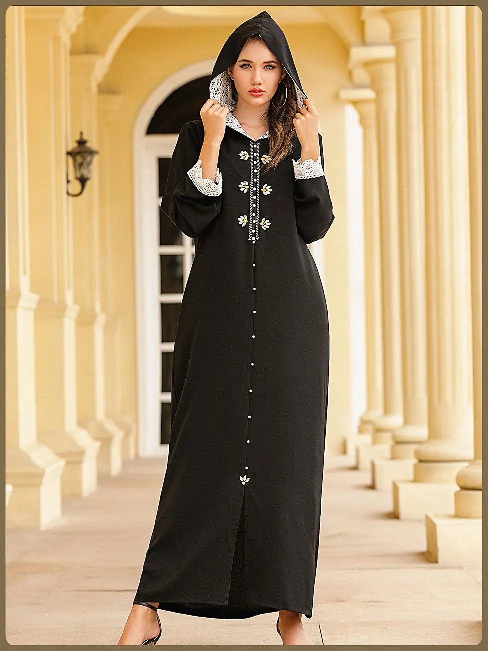 Vestido con capucha Eid Ramadán para mujer, caftán marroquí Djellaba ...