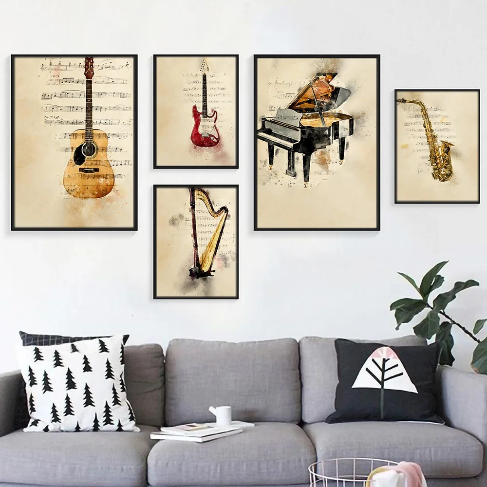 Vintage Style Musical Instrument Poster Piano Print Canvas Wall Art ...