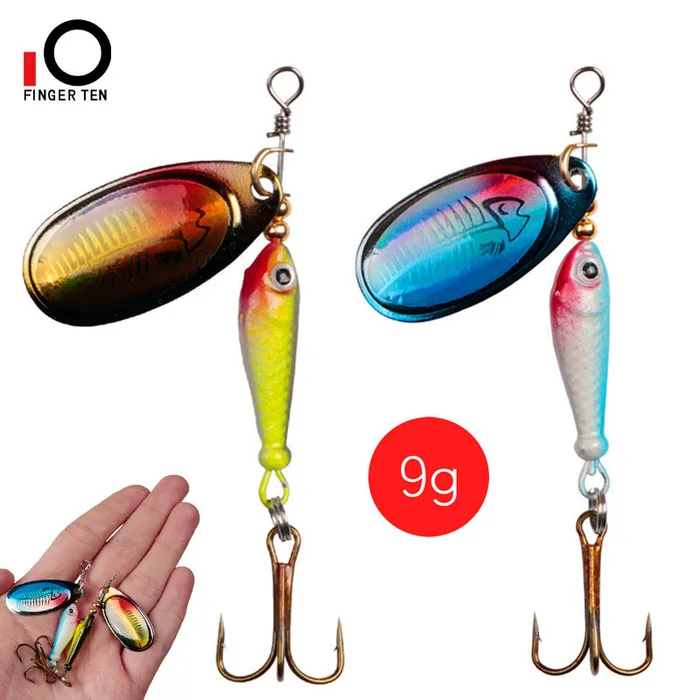 New Rotating Metal Spinner Fishing Lure 9g Spoon Baits Treble Hook Isca ...