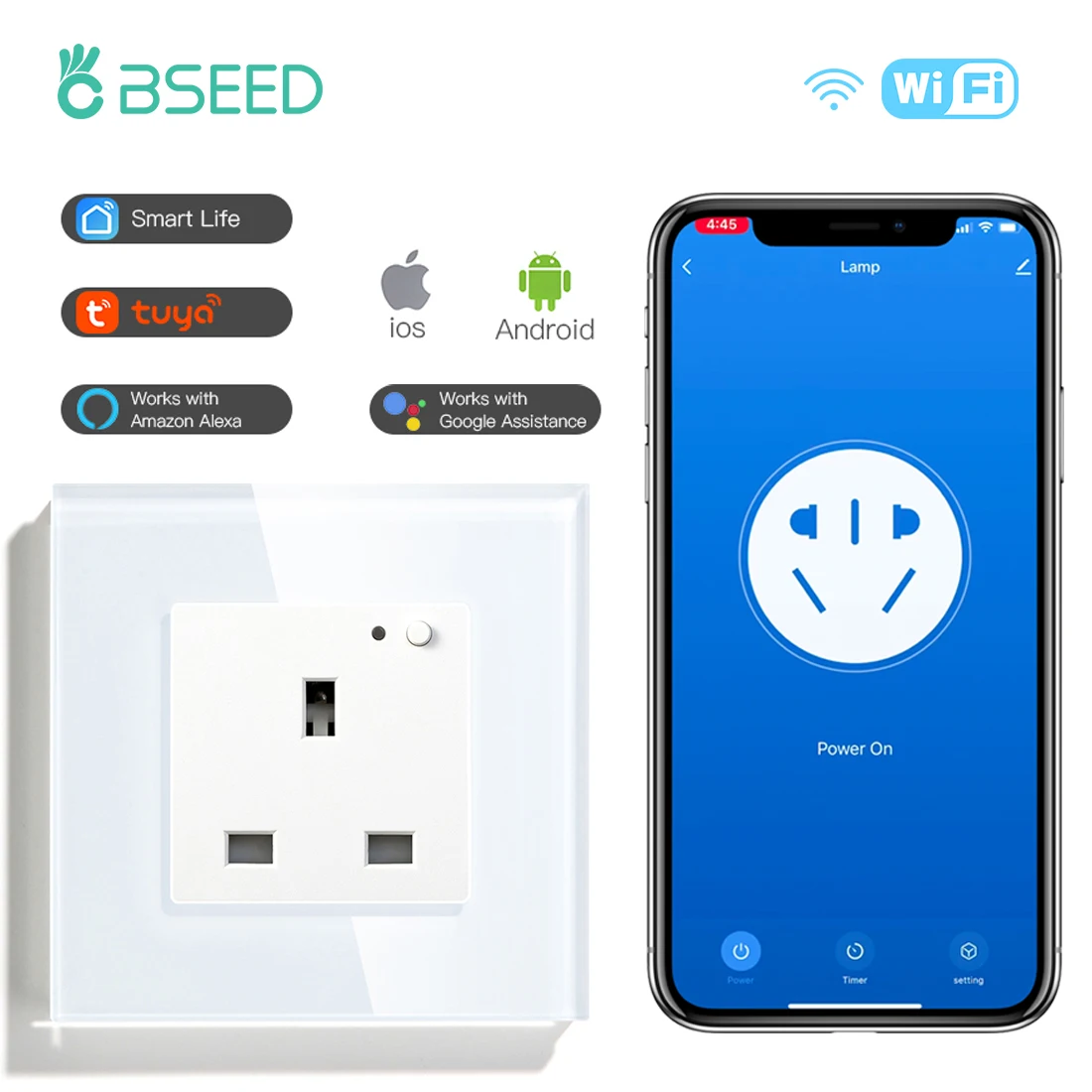 BSEED-UK-Standard-Wall-Socket-Wifi-Smart-Life-App-Control-Google-Alexa-Smart-Socket-Single ...