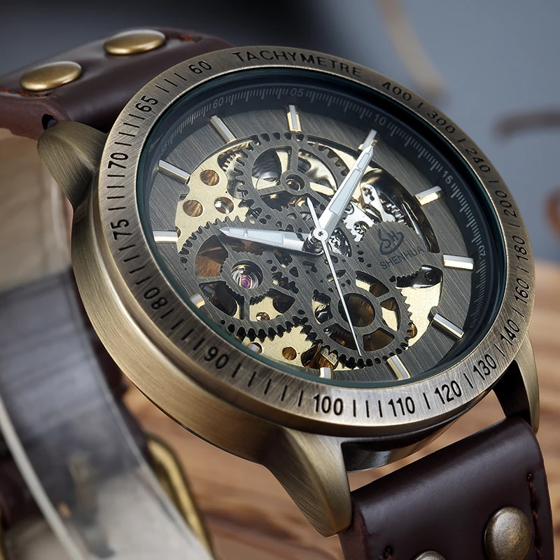New-Brown-Strap-Retro-Steampunk-Men-s-Mechanical-Watch-Locomotive-Gear ...