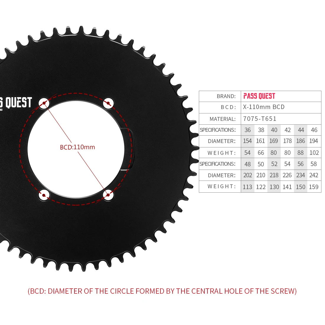 PASS QUEST Disc ChainWheel X110 / 4 110BCD Round Road Bike Narrow Wide ...