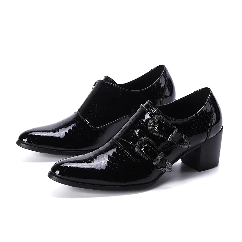 British-Black-Men-High-Heels-Shoes-Patent-Leather-Thick-Heel-Oxford ...