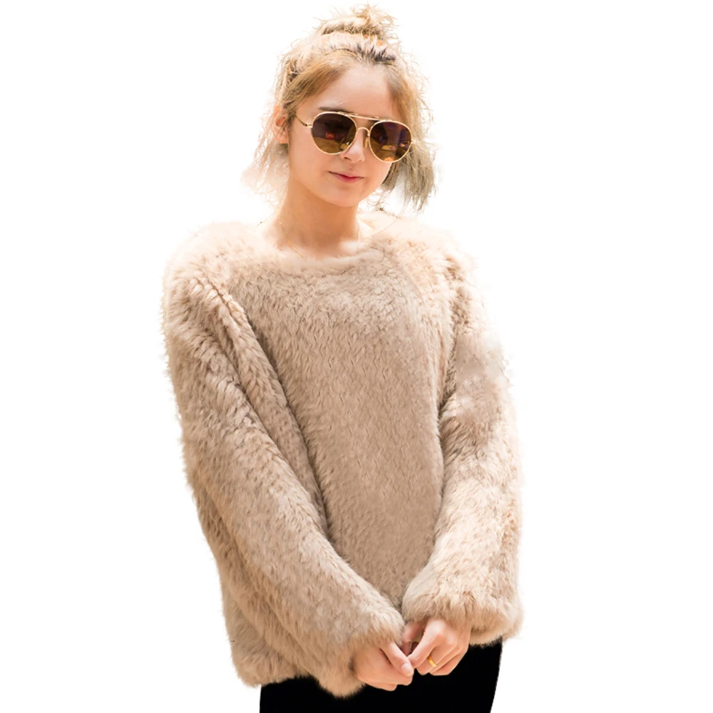 Real Rabbit Fur Sweater Women Knitted Rabbit Fur Handmade Knitted ...