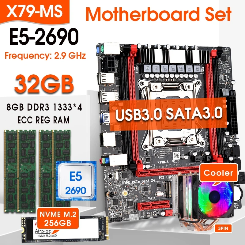 Motherboard Set E5 2690 CPU 4 x 8GB = 32GB 1333Mhz DDR3 ECC REC COOLER ...