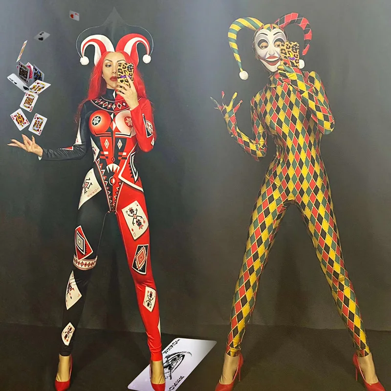 Playing-Cards-Printed-Jumpsuit-Magic-Clown-Suit-Stage-Performance ...