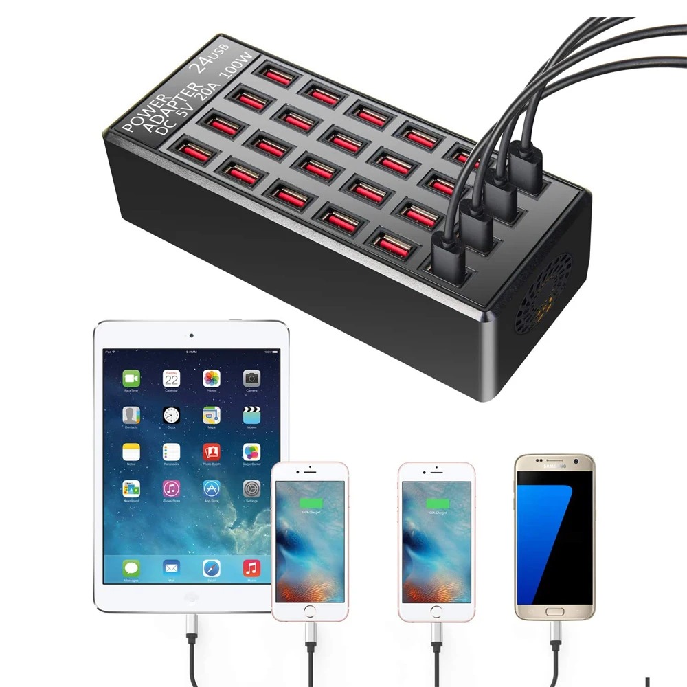 5V-20A-100W-USB-Fast-Charge-HUB-24-Ports-Smart-Charging-Station-USB ...