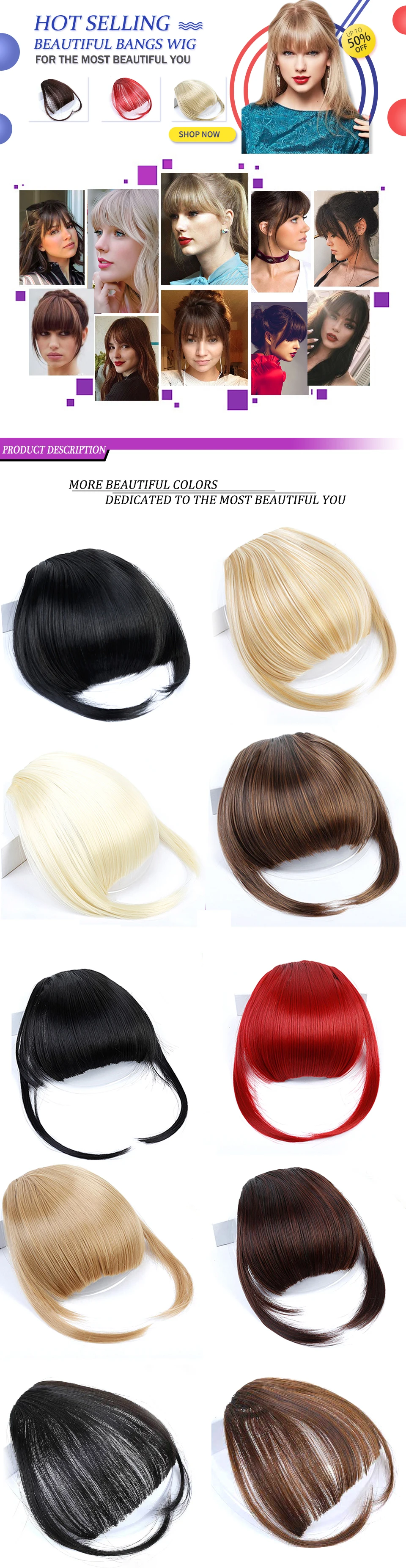 XIYUE Fake Blunt Air Bangs Hair Clip In Extension Synthetic Fake Fringe ...