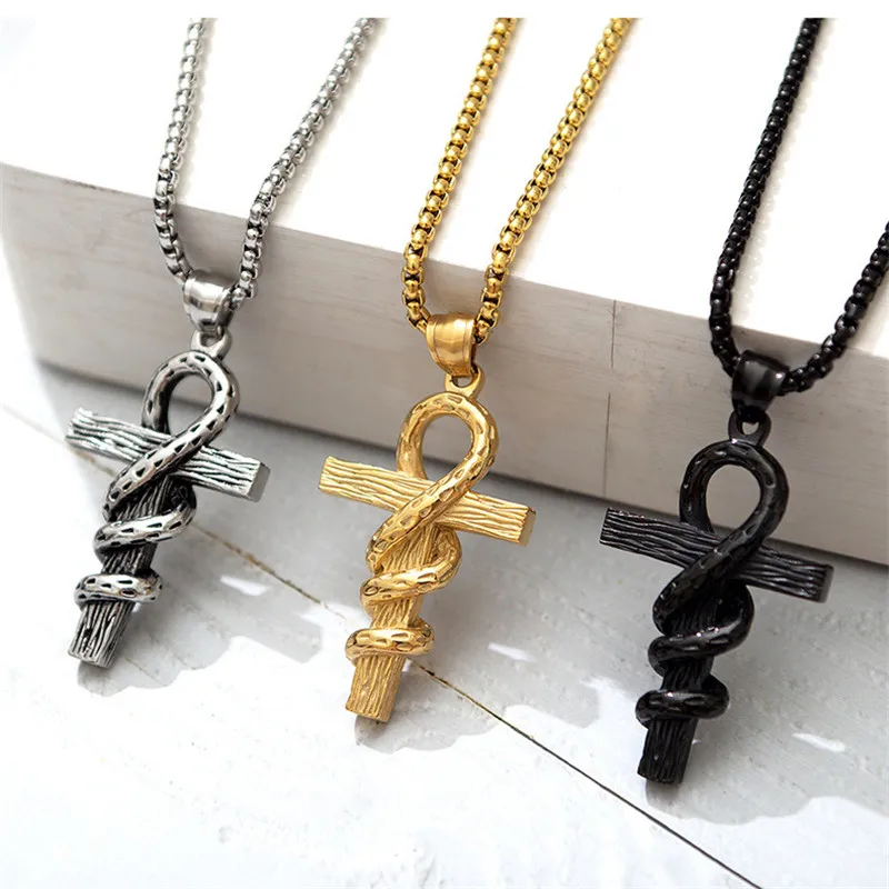 Goth Snake Cross Necklace For Women Men Stainless Steel Gold Chain ...