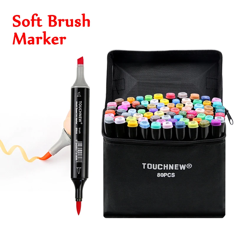 Touchnew 6-168 Colors Soft Brush Markers Pen Dual Tips Alcohol Based ...