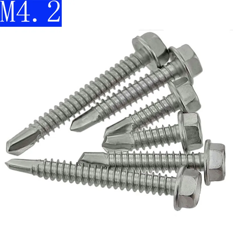 M4.2 4.2mm 410 Stainless Steel Self-Drilling Tapping Screws Hex Head DIN7504 Drilling Screws