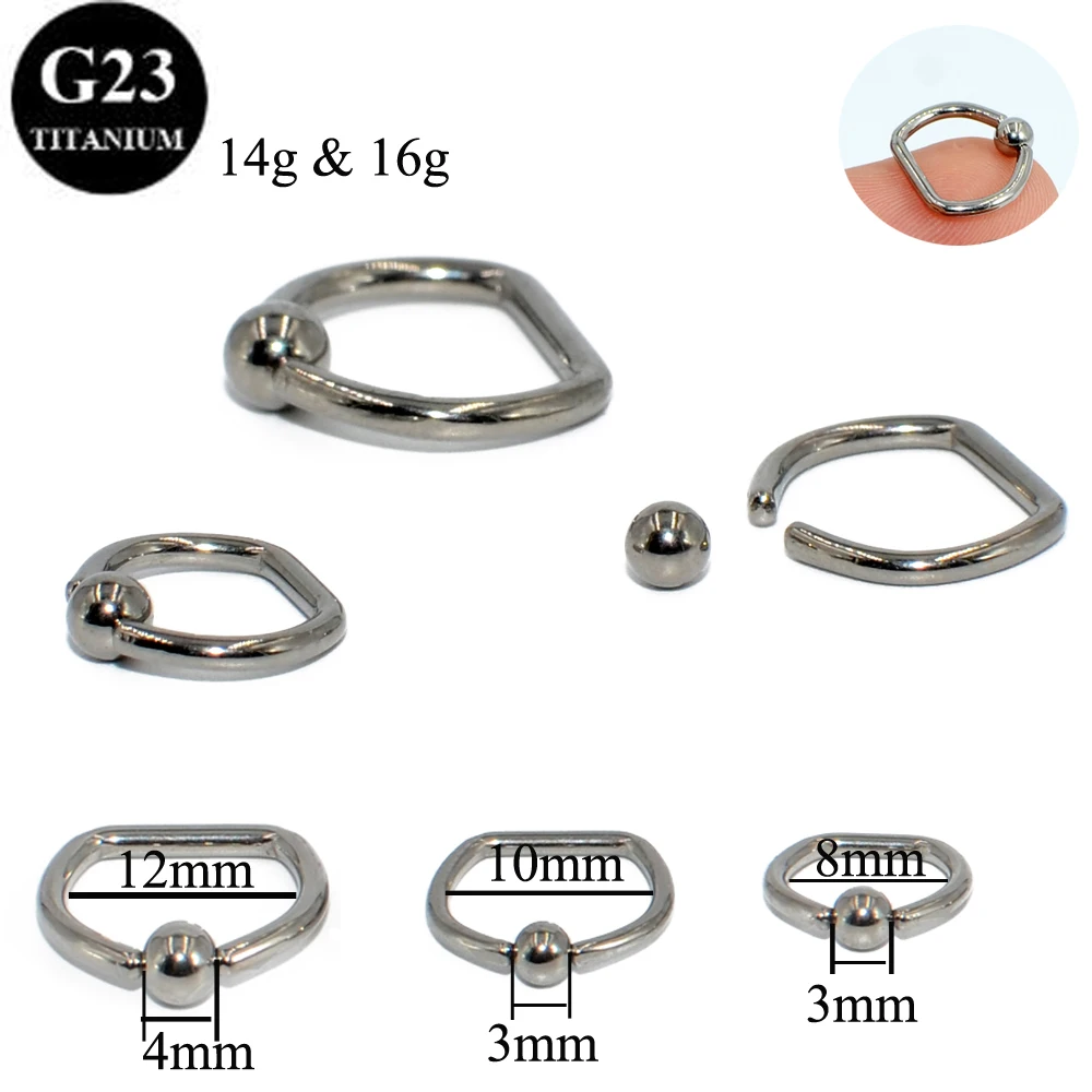 1Pcs Grade G23 Titanium D Shape Captive Bead Closer Hoop Ring Helix ...
