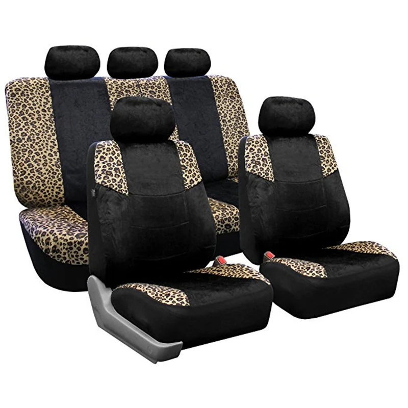 Plush Luxury Leopard Print Car Seat Cover 5 Seat Universal Fit Most Car ...